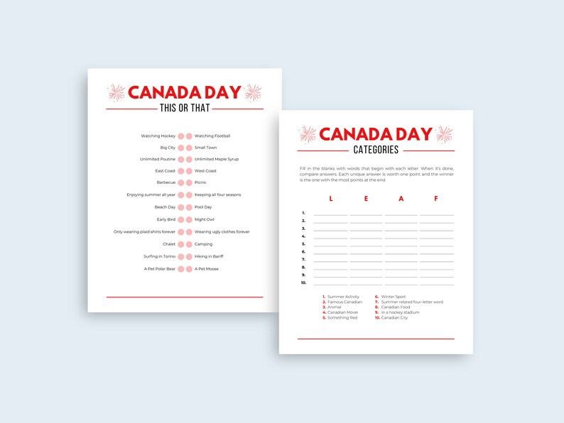 Canada Day Games, 8 Printable Canada Day Activities, Canada Day Game ...