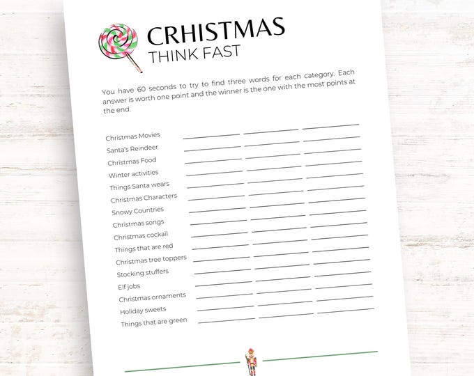 Christmas Think Fast Game, Fun Christmas Party Game, Holiday Think ...