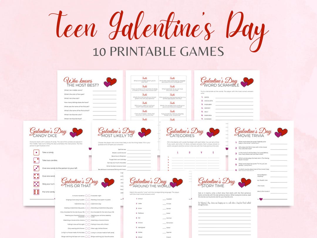 Galentine's Day Games for Teens, 10 Printable Galentine's Day Teen ...