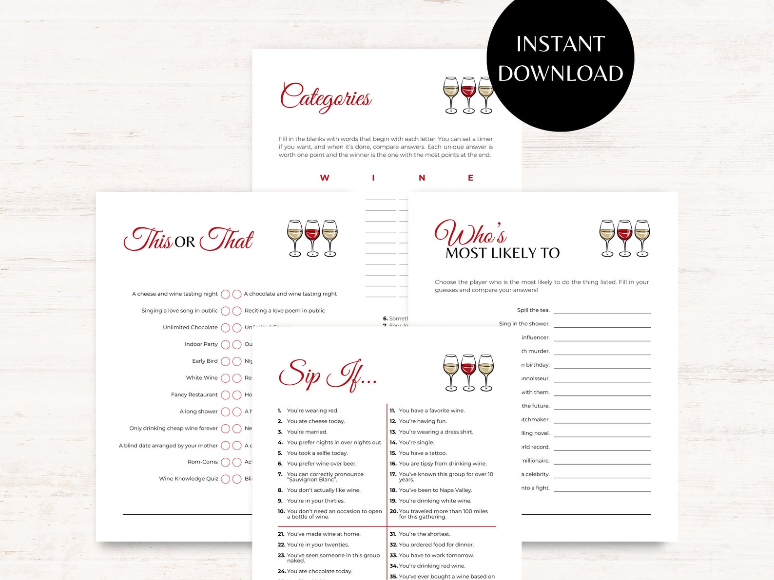 Wine Party Games, 10 Printable Wine Tasting Party Games, Fun Game ...
