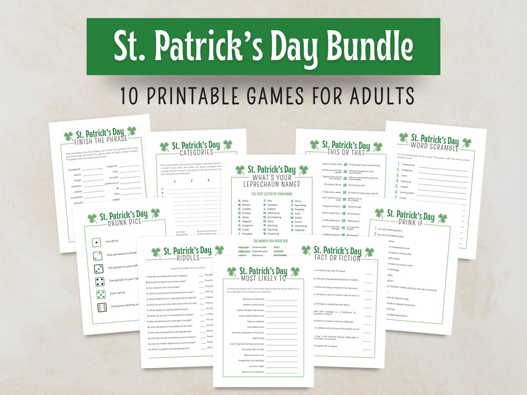 St Patricks Day Games, Fun Party Game Bundle for Adults, 10 Games for ...