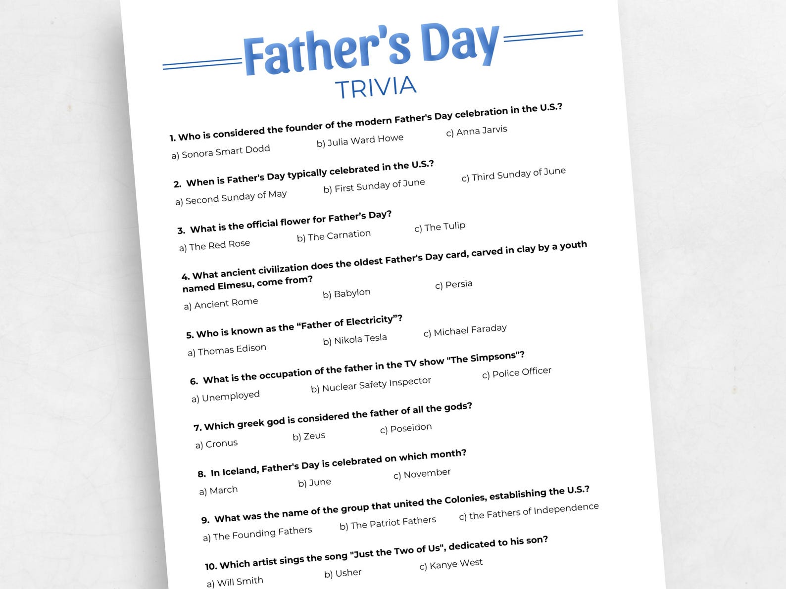 Father's Day Trivia Game, Printable Father's Day Questionnaire, Father ...