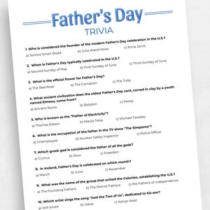 Father's Day Trivia Game, Printable Father's Day Questionnaire, Father ...