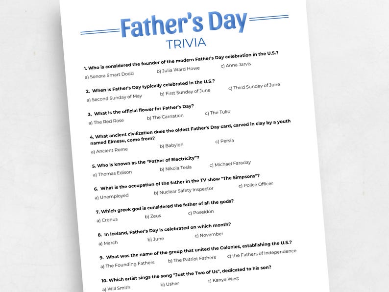 Father's Day Trivia Game, Printable Father's Day Questionnaire, Father ...