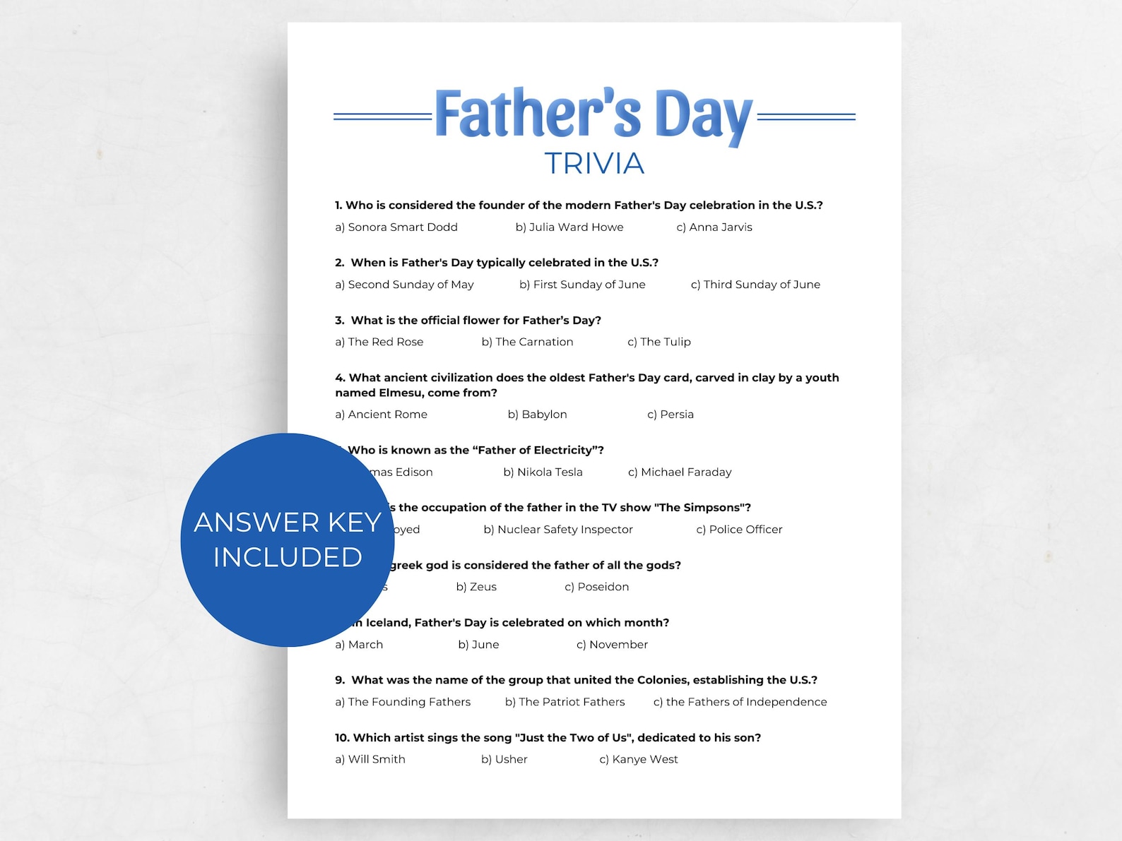 Father's Day Trivia Game, Printable Father's Day Questionnaire, Father ...