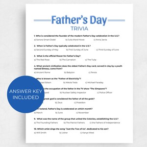 Father's Day Trivia Game, Printable Father's Day Questionnaire, Father ...