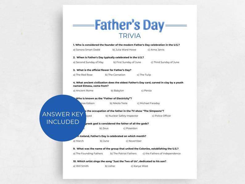 Father's Day Trivia Game, Printable Father's Day Questionnaire, Father ...