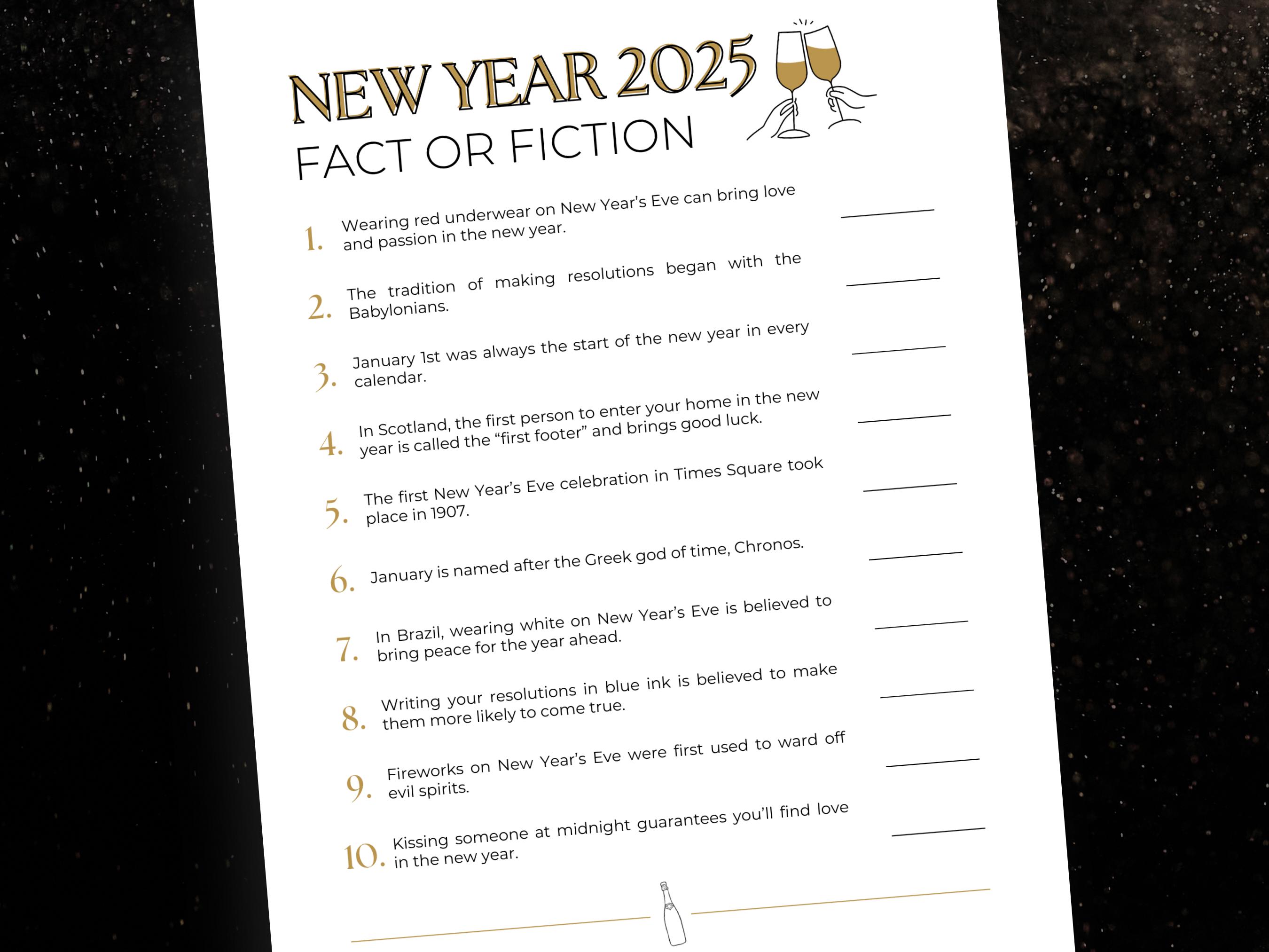 New Year Fact or Fiction Game, Printable New Year Trivia Game, Fun New ...