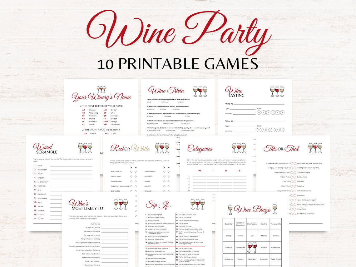 Wine Party Games, 10 Printable Wine Tasting Party Games, Fun Game ...