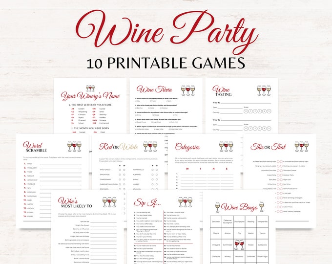 Wine Bingo, Wine Tasting Game Printable, Wine Themed Game, Winery Games ...