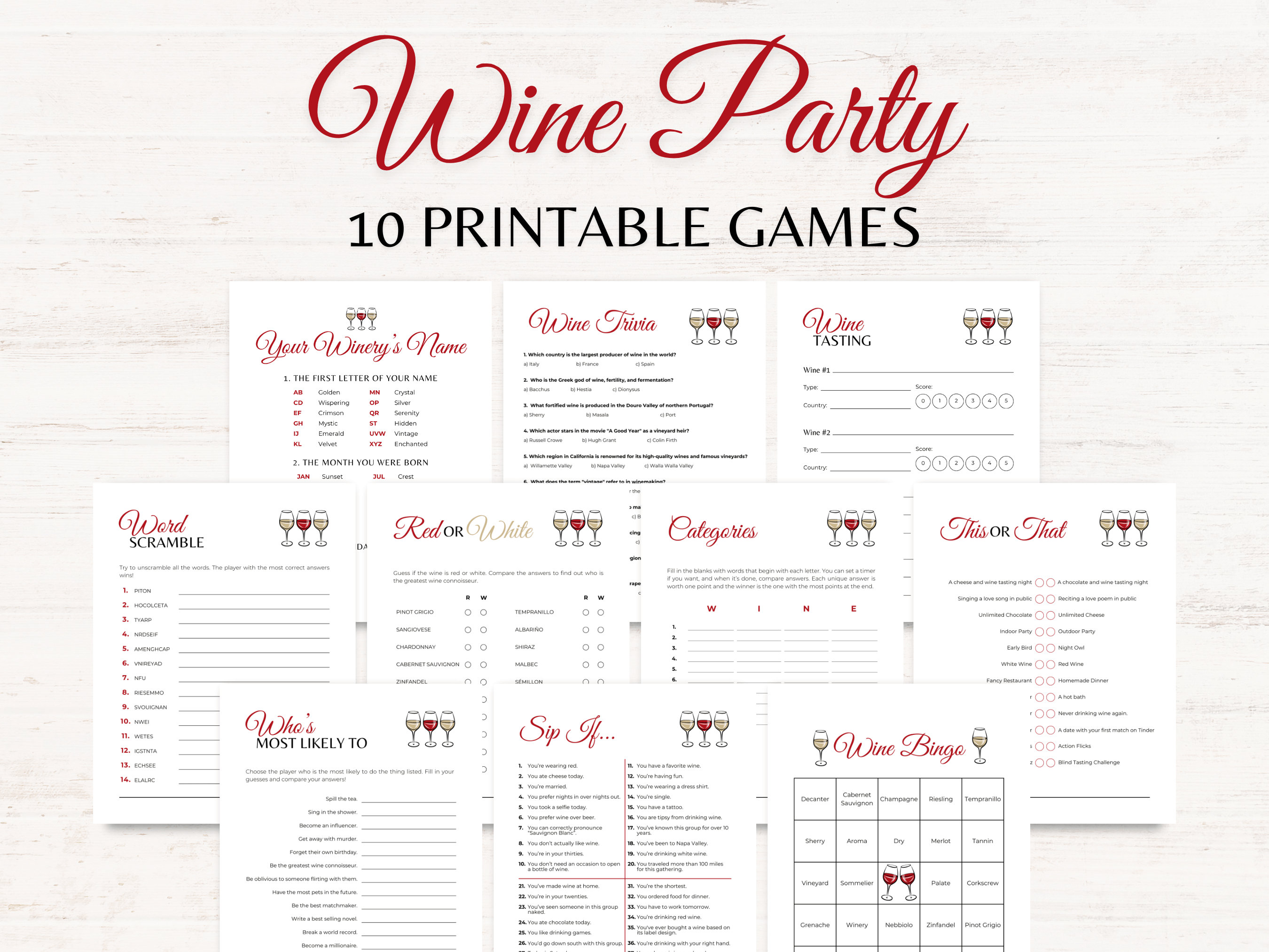 Wine Party Games, 10 Printable Wine Tasting Party Games, Fun Game ...