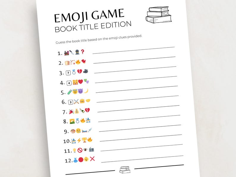 Book Emoji Pictionary Game, Printable Book Game, Book Emoji Quiz Game ...
