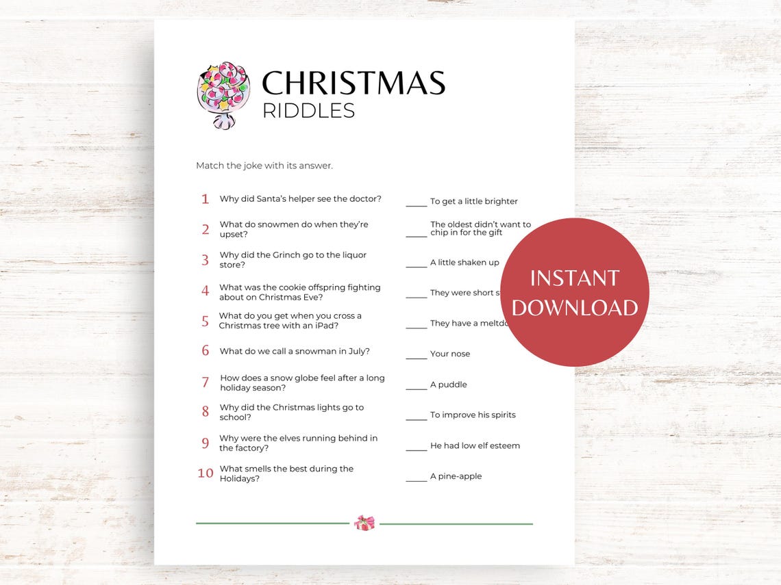 Christmas Riddles, Fun Christmas Riddle Game for Family, Printable ...