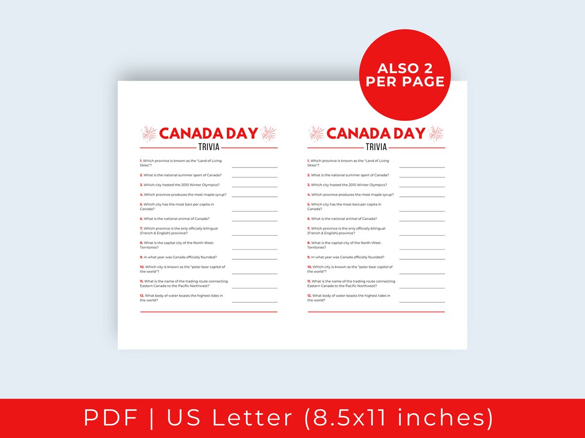 Canada Day Trivia Game, Printable Canada Day Activity for Kids and ...