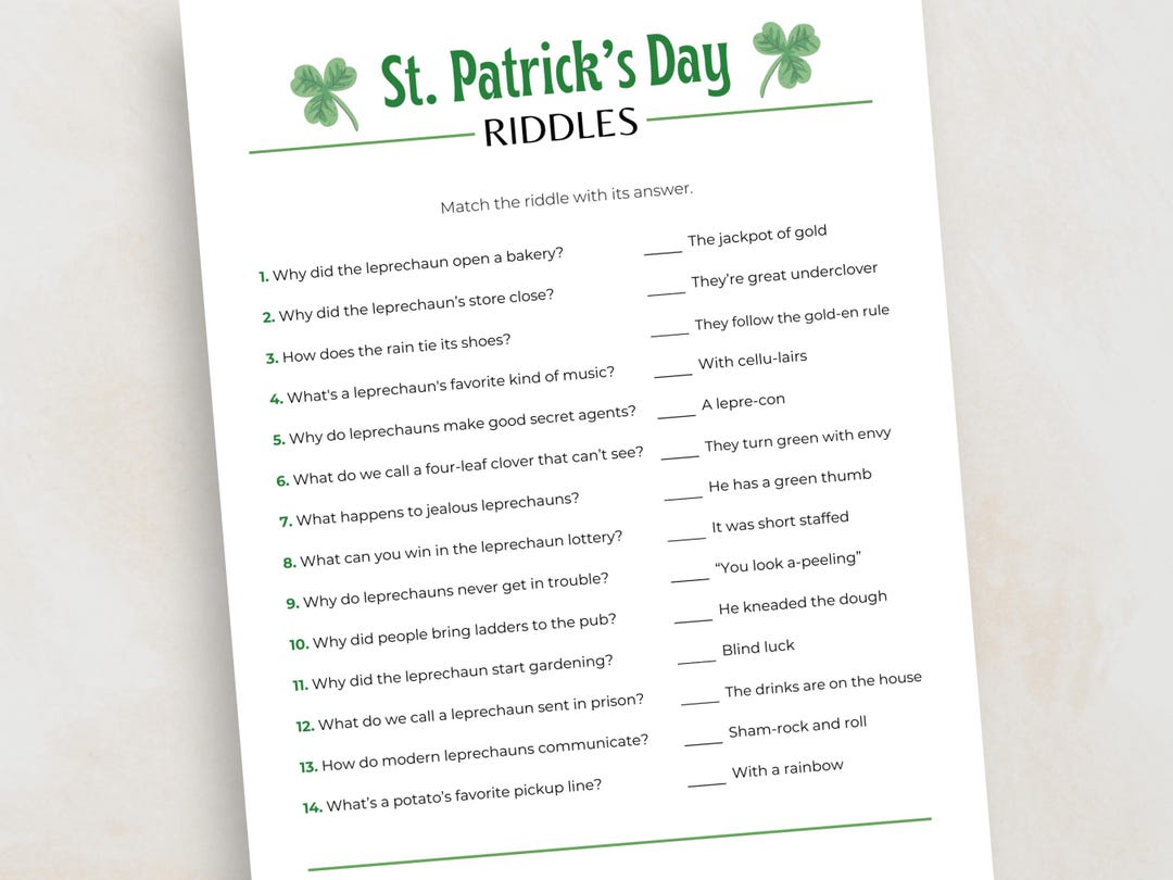 St Patrick's Day Riddle Game, Printable St Patrick Day Riddle Me This ...