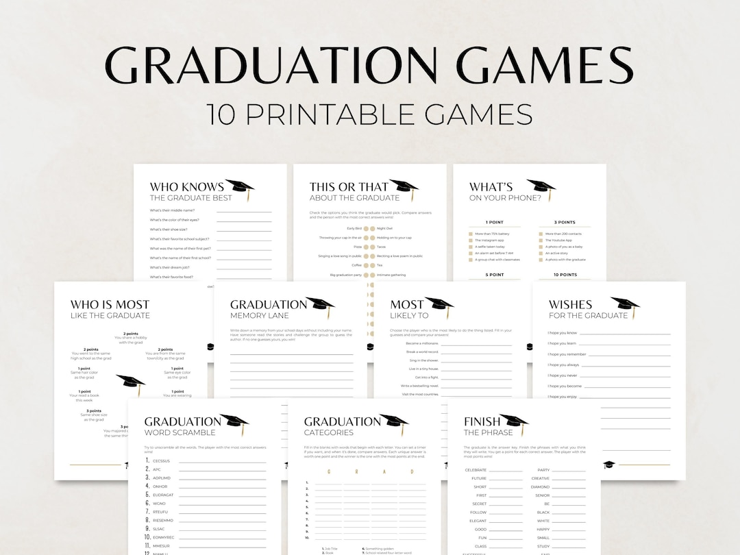 Graduation Party Games, 10 Printable 2026 Graduation Games for a Grad ...