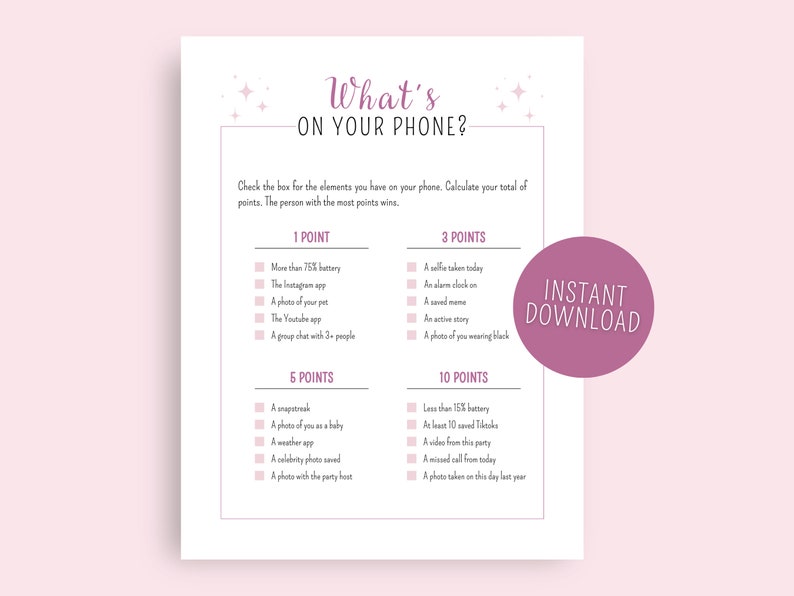 What's on Your Phone Game, Printable Teen Girl Birthday Game, Phone ...