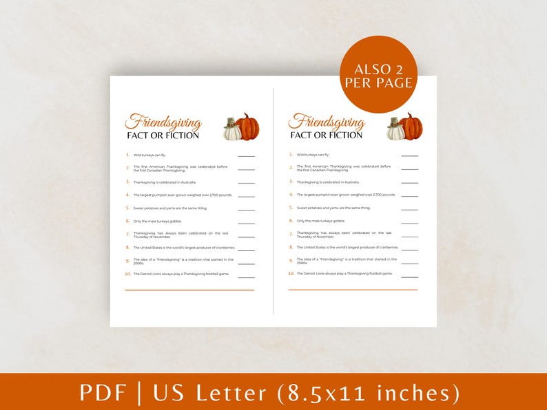 Friendsgiving Fact or Fiction Game, Printable Thankgiving Trivia Game ...