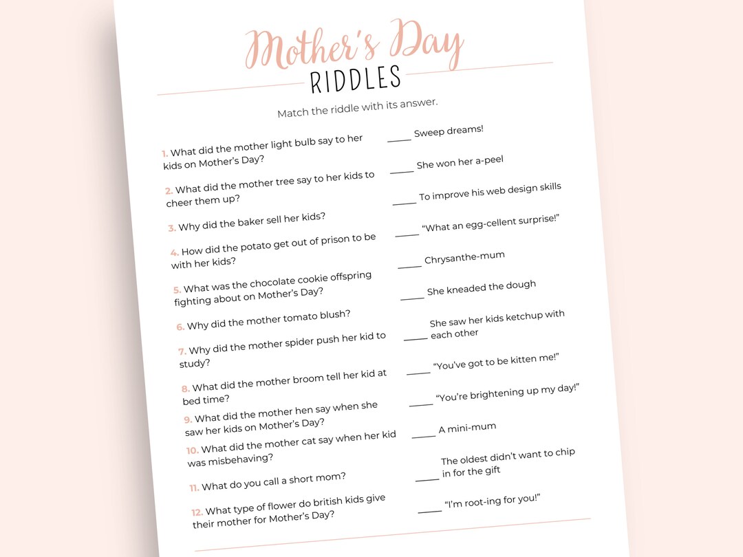 Mother's Day Riddles, Printable Mother's Day Game, Mother's Day ...