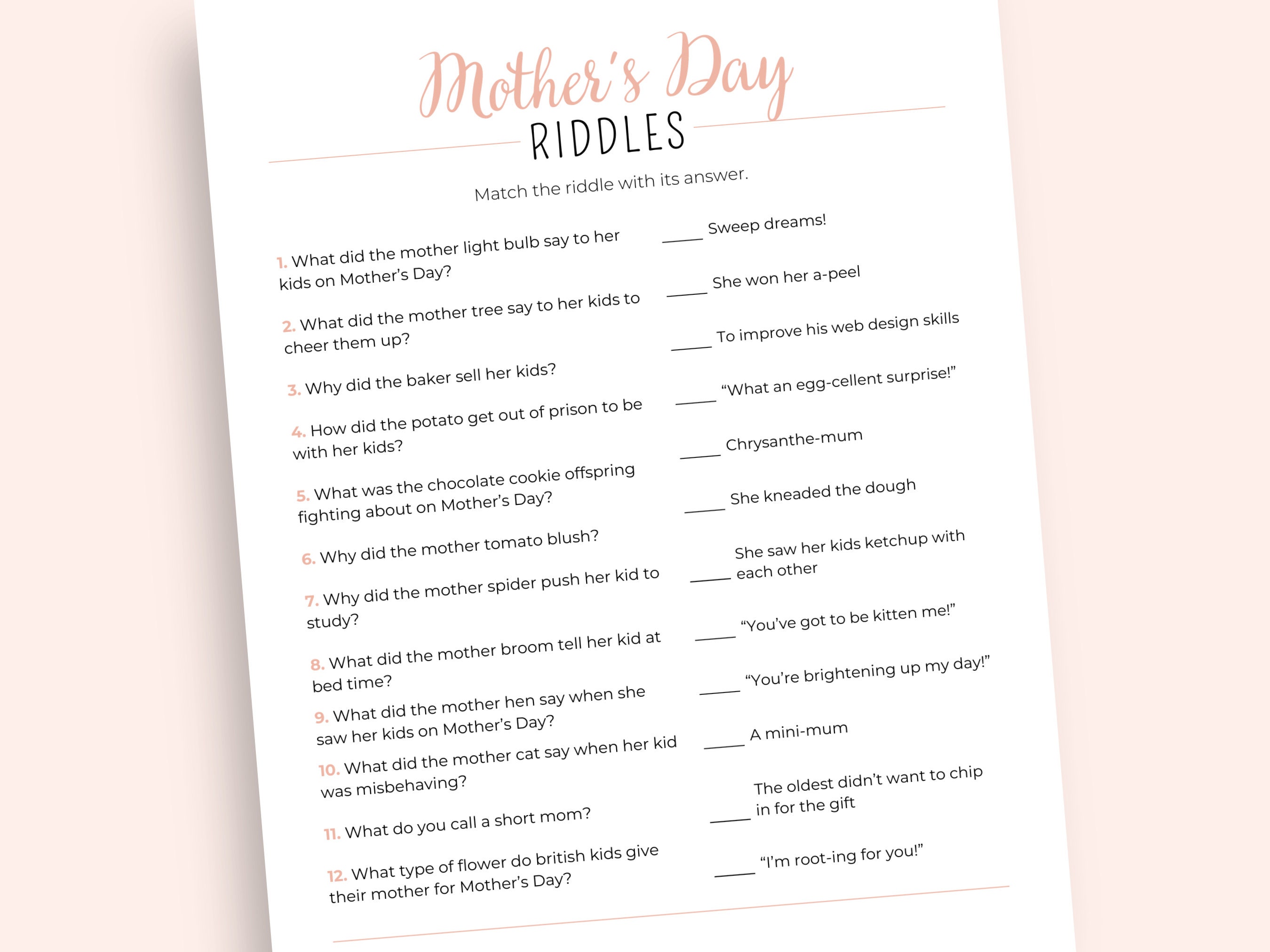 Mother's Day Riddles, Printable Mother's Day Game, Mother's Day ...