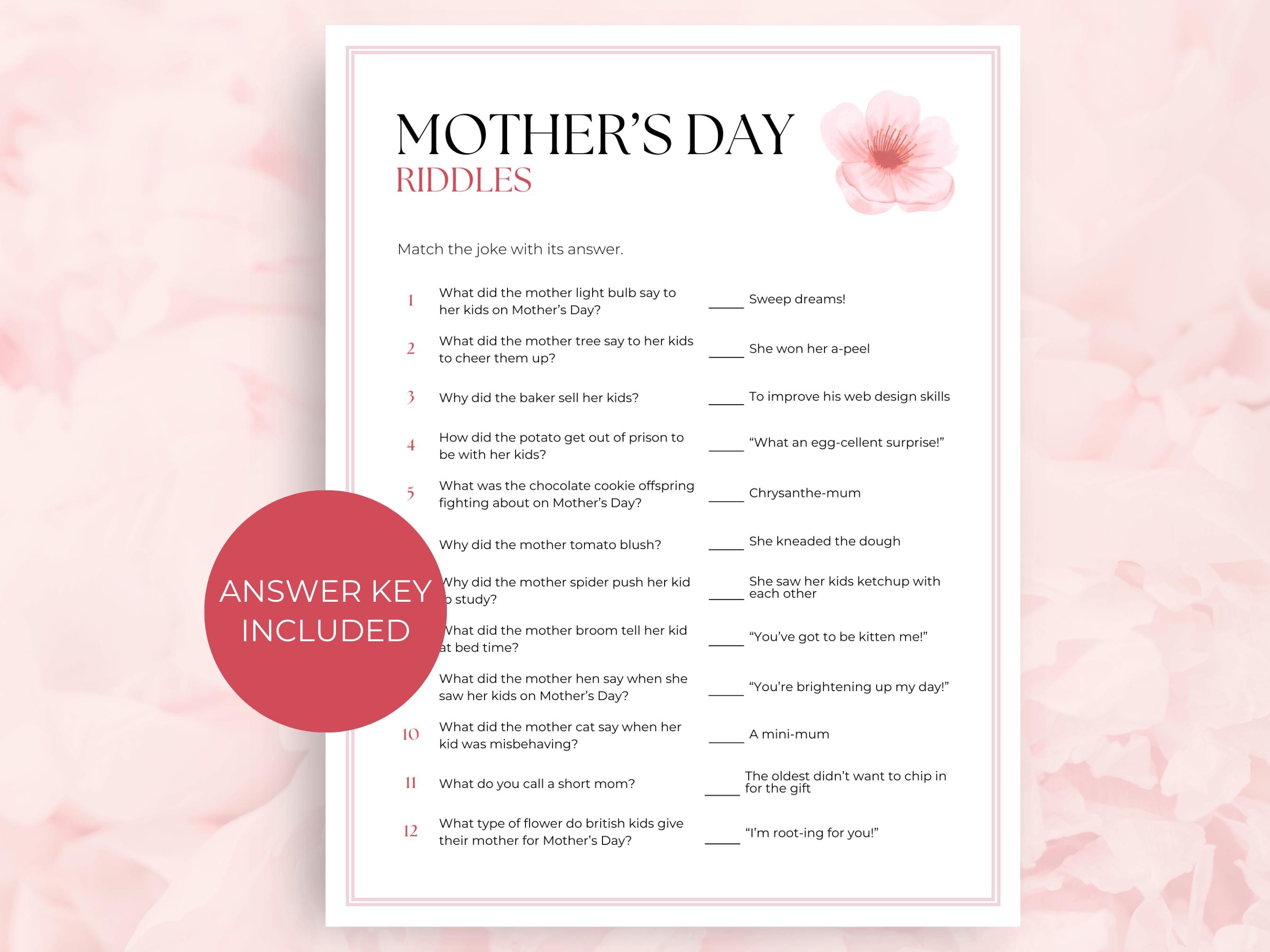 Mother's Day Riddles, Printable Mother's Day Riddle Me This Game, Fun ...