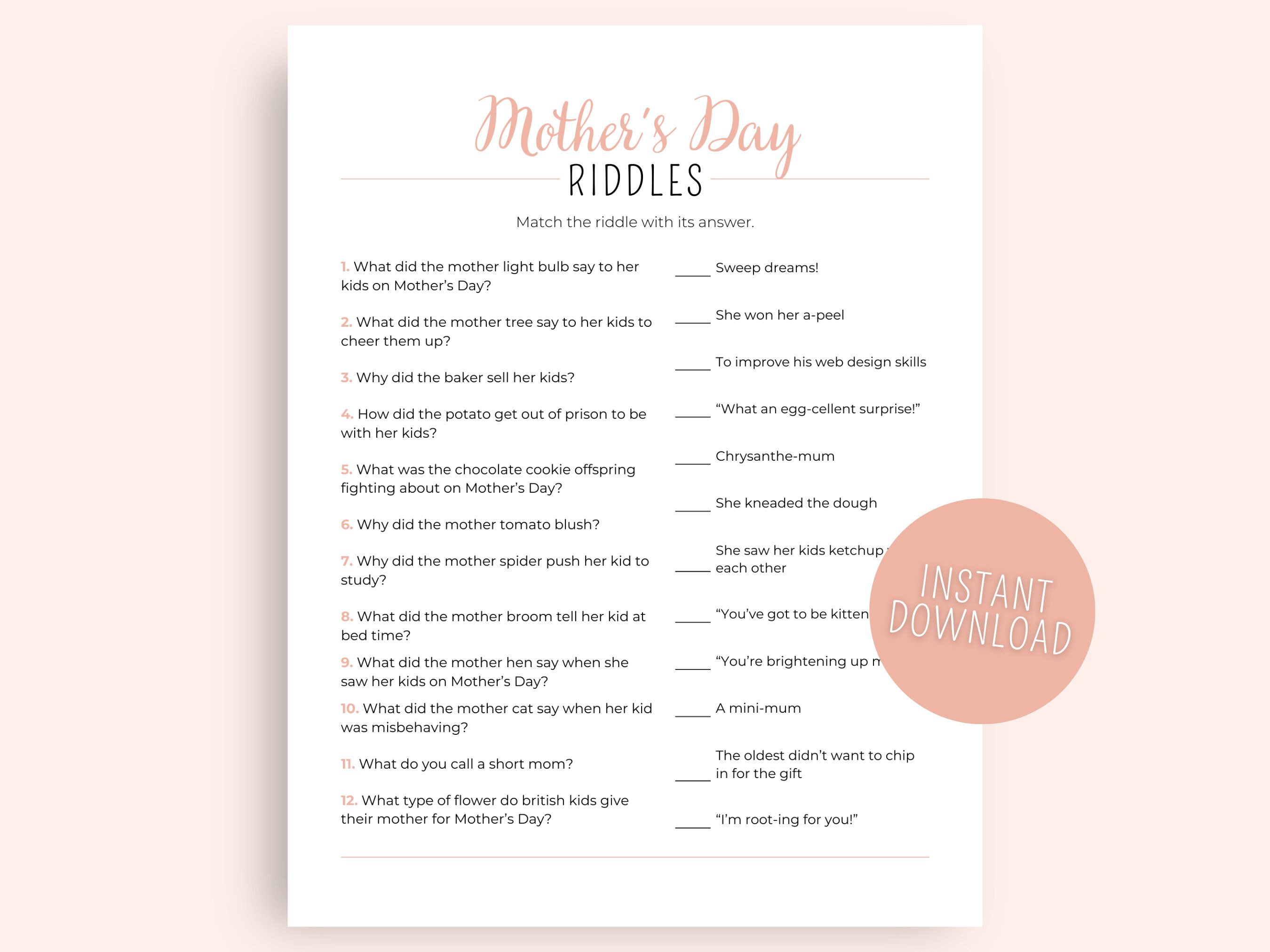 Mother's Day Riddles, Printable Mother's Day Game, Mother's Day ...