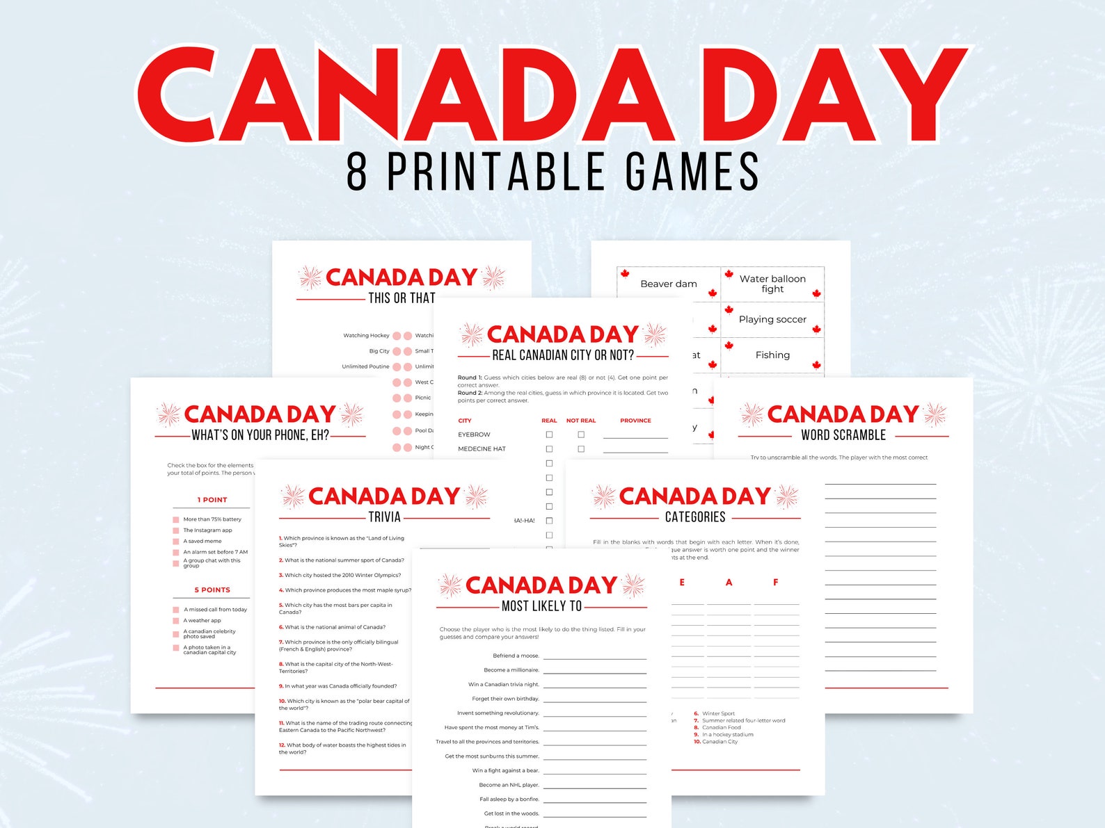 Canada Day Games, 8 Printable Canada Day Activities, Canada Day Game ...