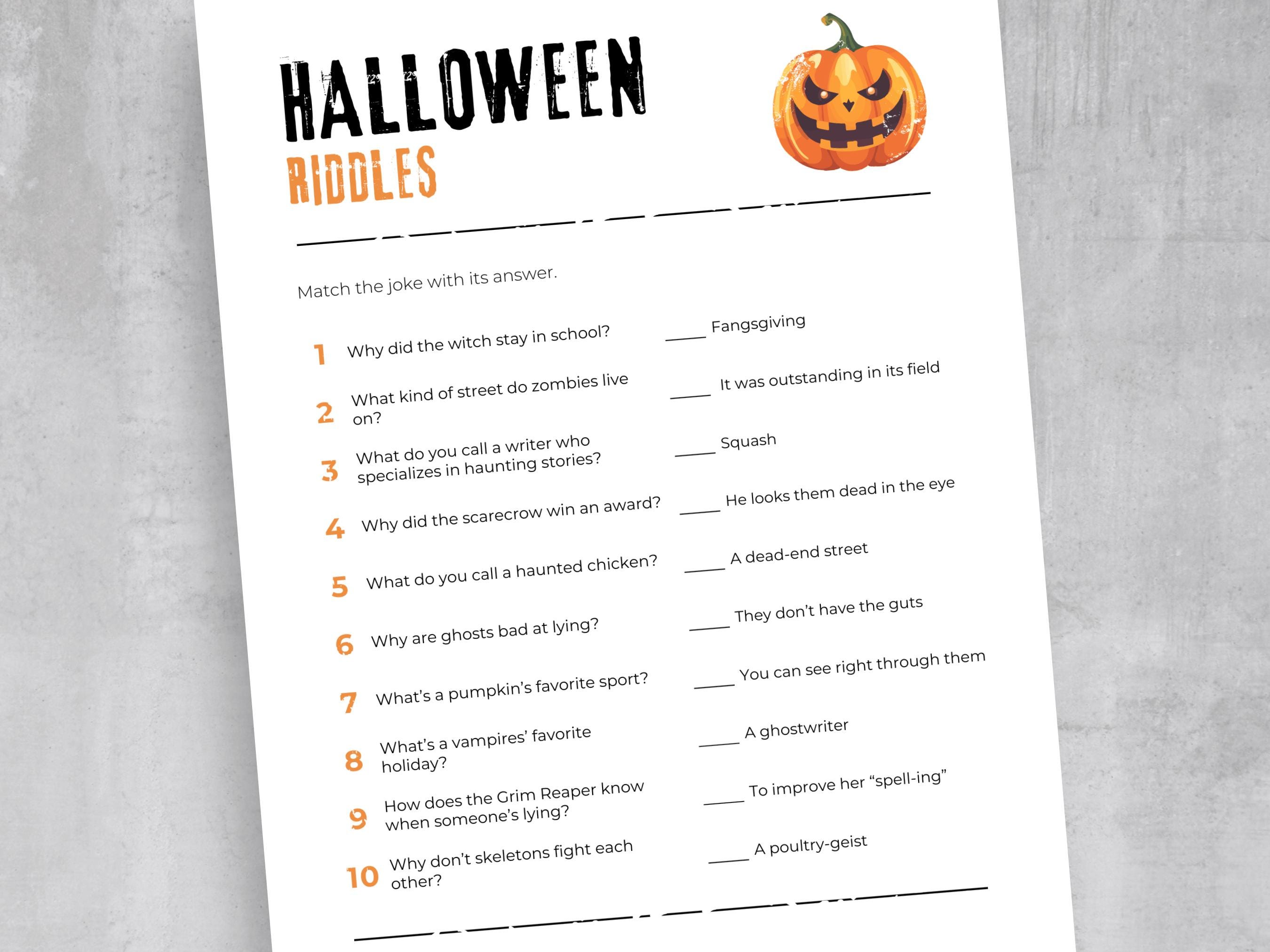 Halloween Riddle Me This Game, Printable Halloween Riddles, Fun ...