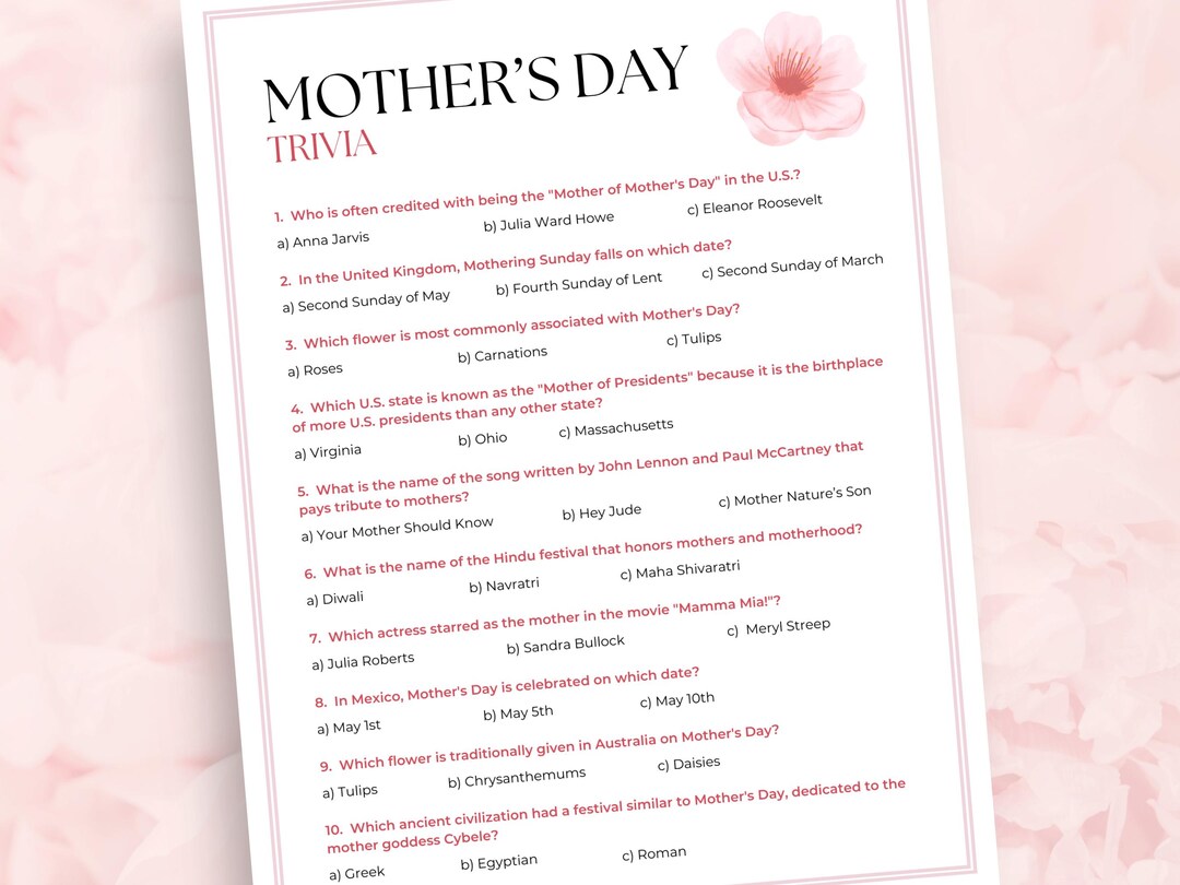 Mother's Day Trivia Game, Printable Mom Trivia, Fun Mother's Day ...