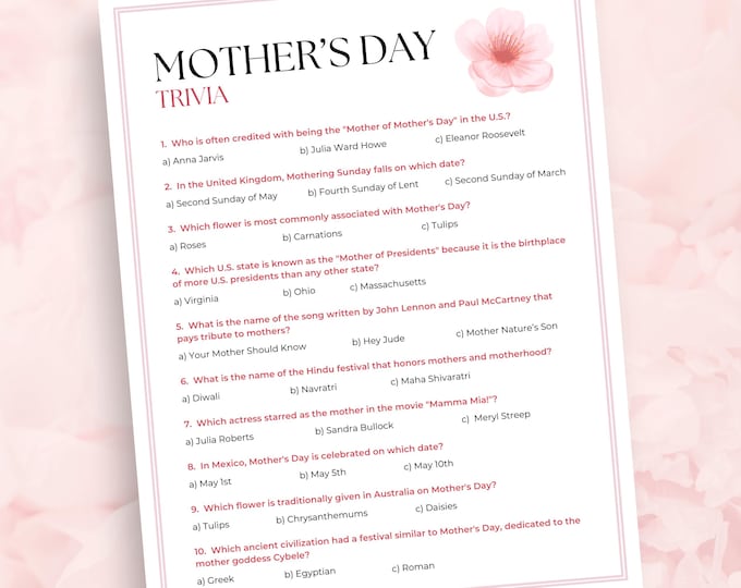 Mothers Day Games, Famous TV Moms Match up Trivia Game, Printable ...