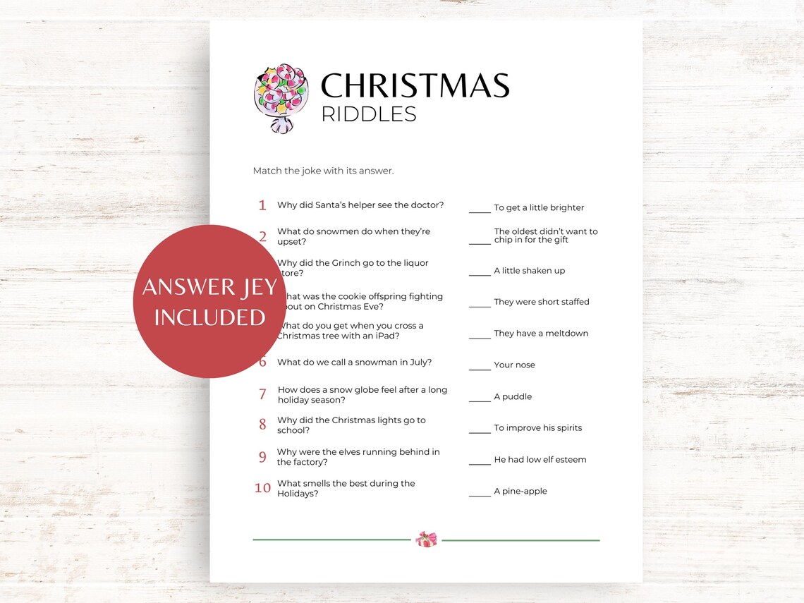 Christmas Riddles, Fun Christmas Riddle Game for Family, Printable ...