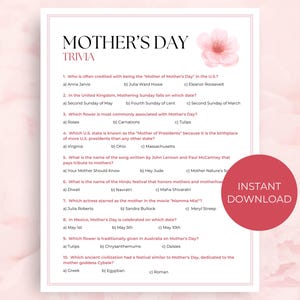 Mother's Day Trivia Game, Printable Mom Trivia, Fun Mother's Day ...