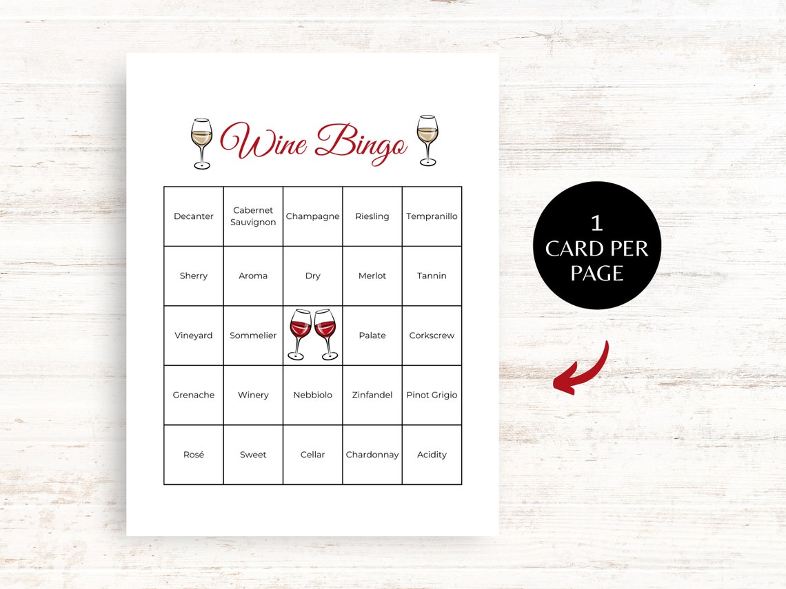 Wine Bingo, 30 Unique Wine Bingo Cards, Printable Wine Party Game, Fun ...