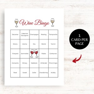 Wine Bingo, 30 Unique Wine Bingo Cards, Printable Wine Party Game, Fun ...