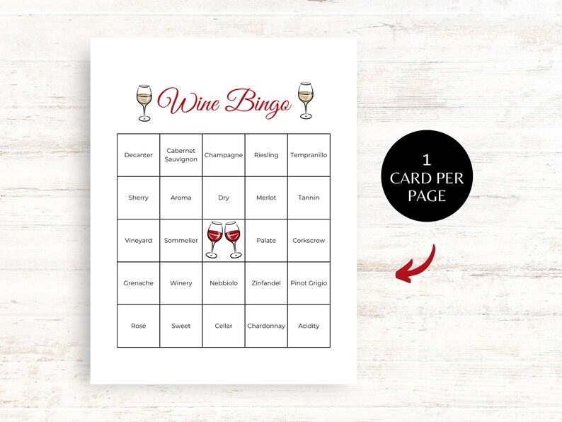 Wine Bingo, 30 Unique Wine Bingo Cards, Printable Wine Party Game, Fun ...