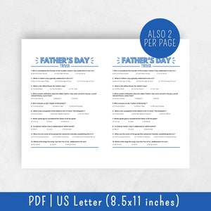 Father's Day Trivia Game, Printable Father's Day Activity, Father's Day ...