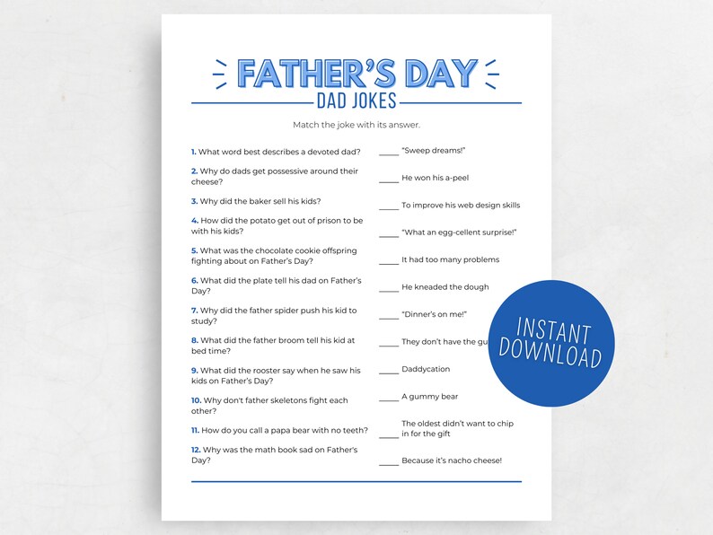 Father's Day Dad Jokes, Printable Father's Day Riddles, Father's Day ...