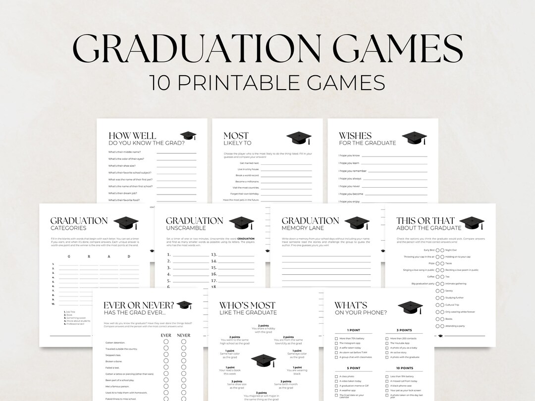 Graduation Party Games, 10 Printable 2026 Graduation Games for a Grad ...