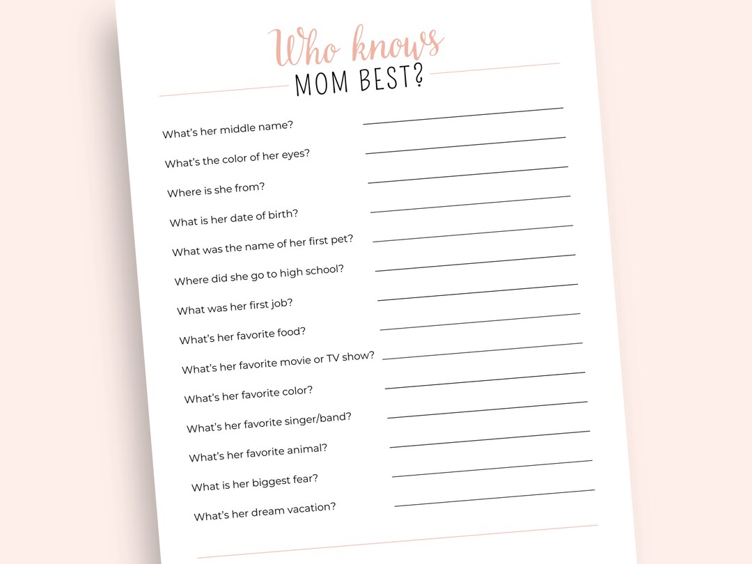 Who Knows Mom Best Game, How Well Do You Know Mom, Printable Mother's ...