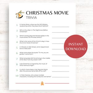 Christmas Movie Trivia Game, Fun Christmas Game for Family, Printable ...