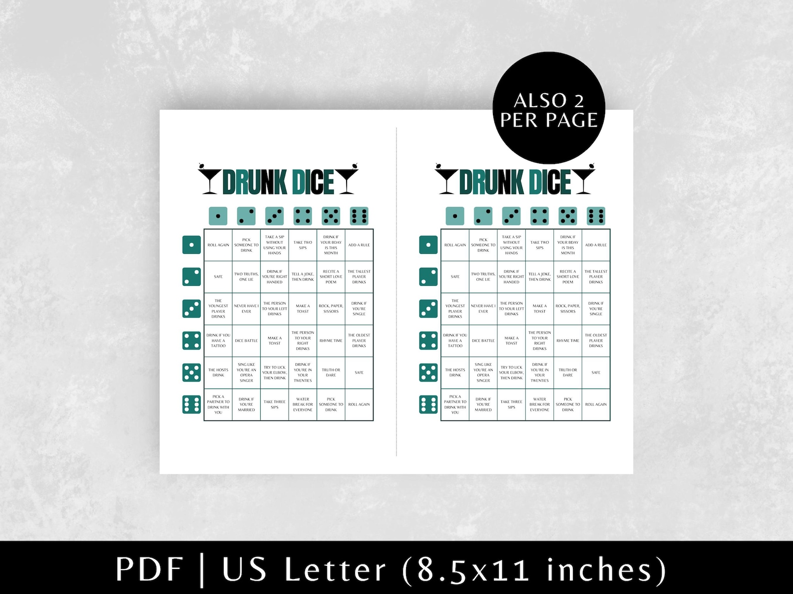 Drinking Dice Game, Printable Drinking Party Game, Fun Drunk Dice Game ...