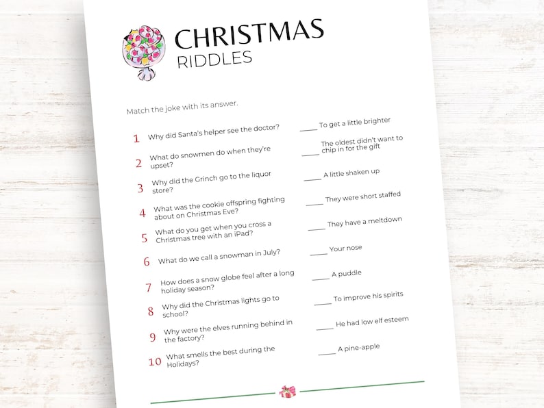 Christmas Riddles, Fun Christmas Riddle Game for Family, Printable ...