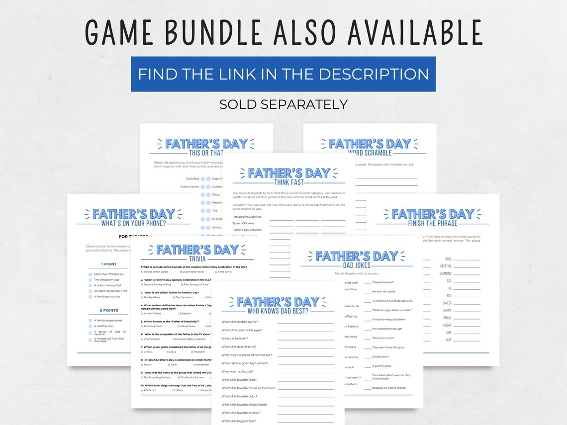 Father's Day Trivia Game, Printable Father's Day Activity, Father's Day ...