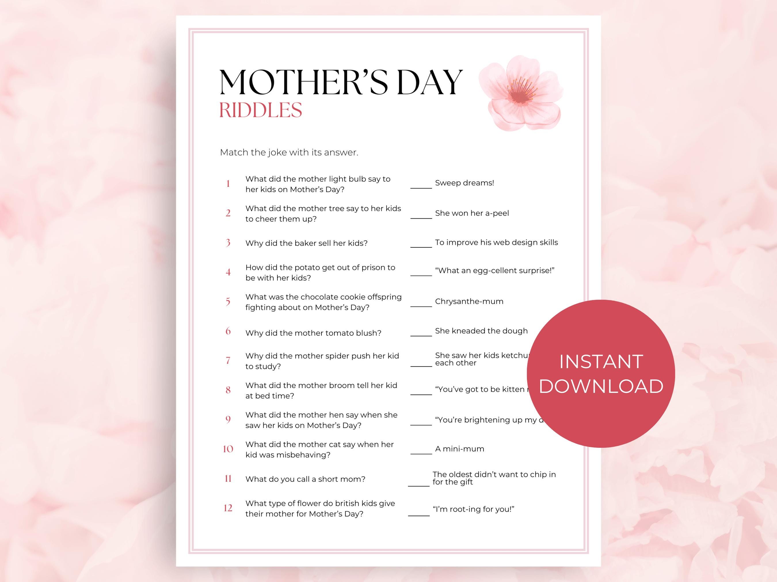 Mother's Day Riddles, Printable Mother's Day Riddle Me This Game, Fun ...