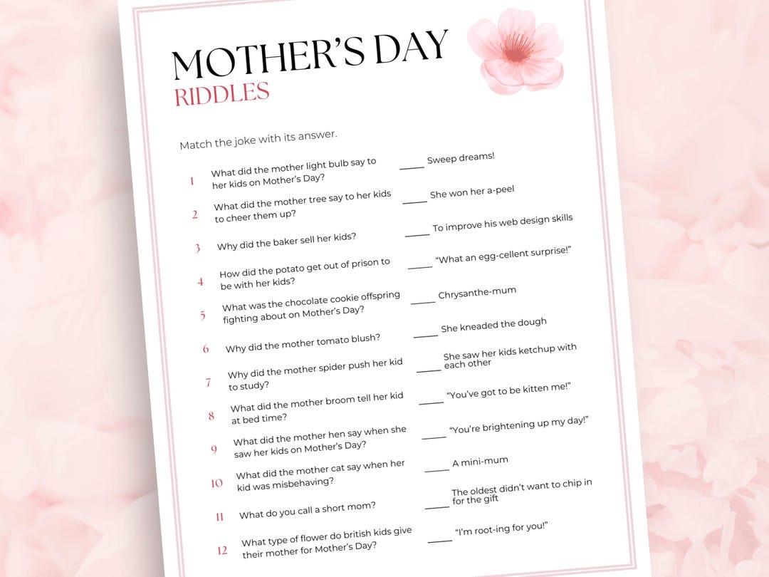Mother's Day Riddles, Printable Mother's Day Riddle Me This Game, Fun ...