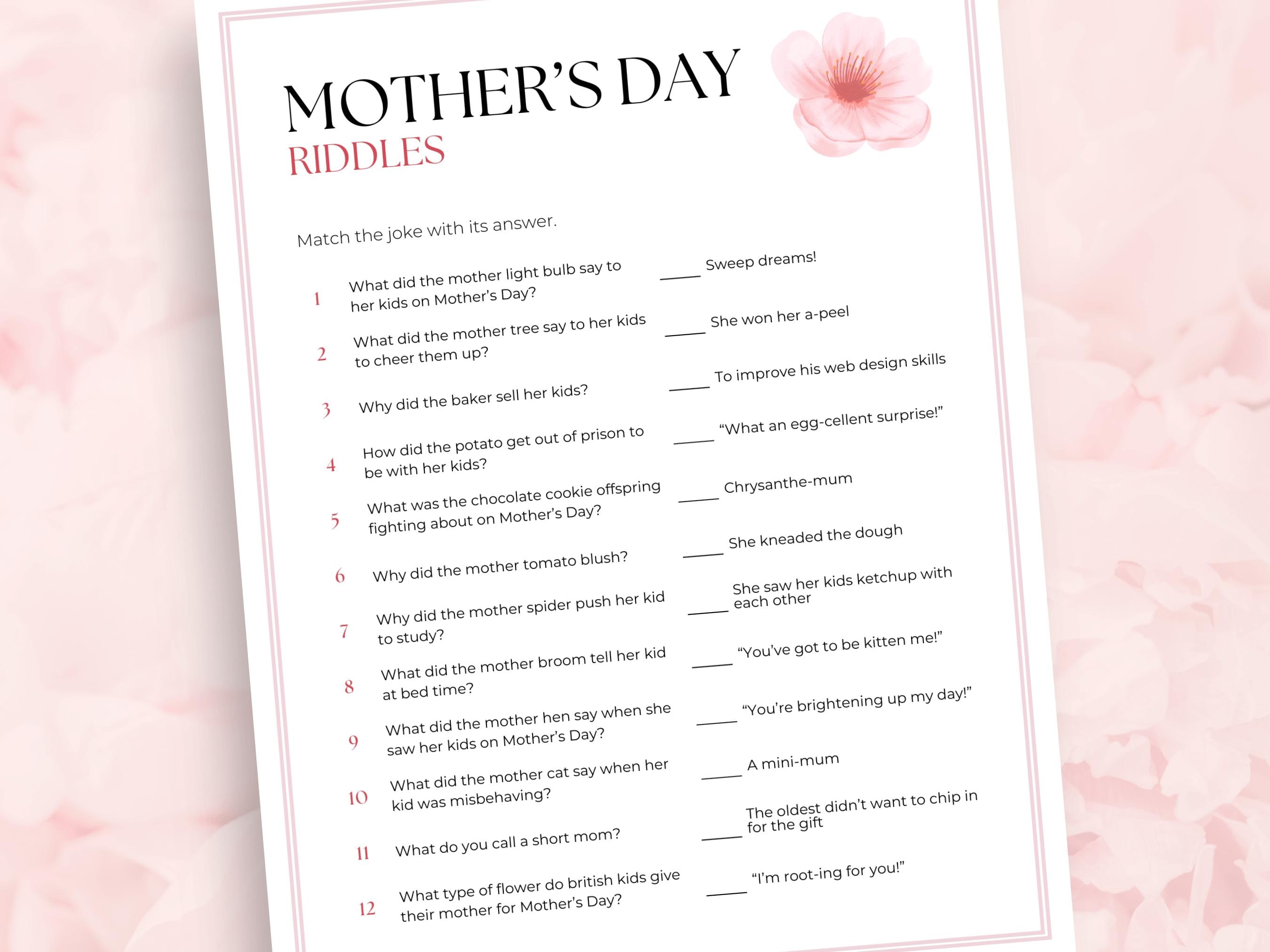 Mother's Day Riddles, Printable Mother's Day Riddle Me This Game, Fun ...