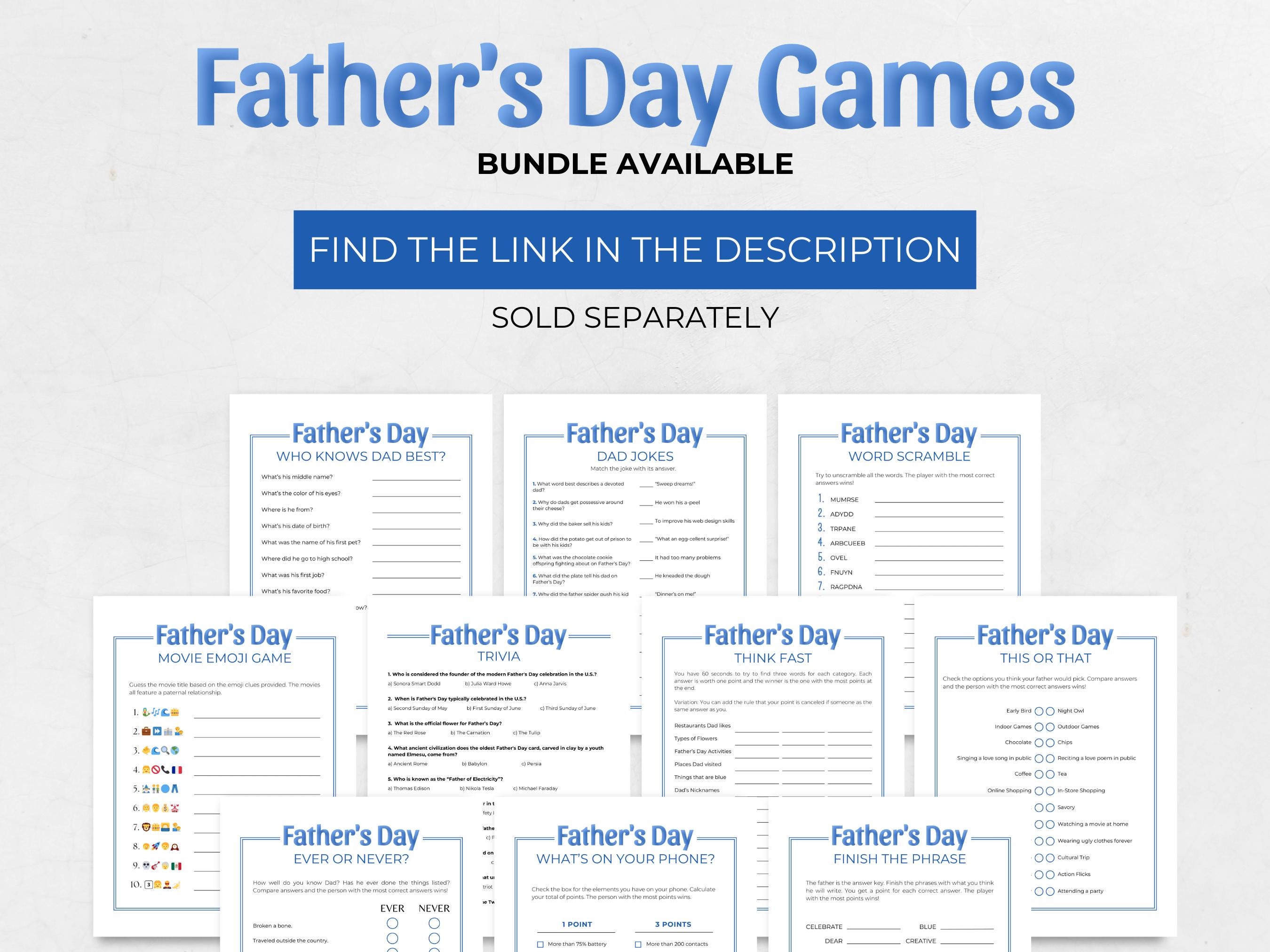 Father's Day Trivia Game, Printable Father's Day Questionnaire, Father ...