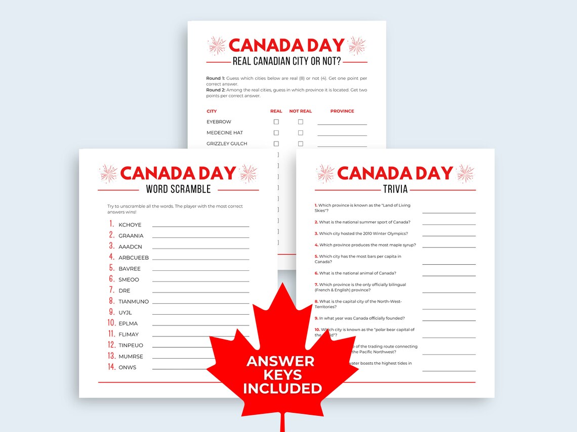Canada Day Games, 8 Printable Canada Day Activities, Canada Day Game ...
