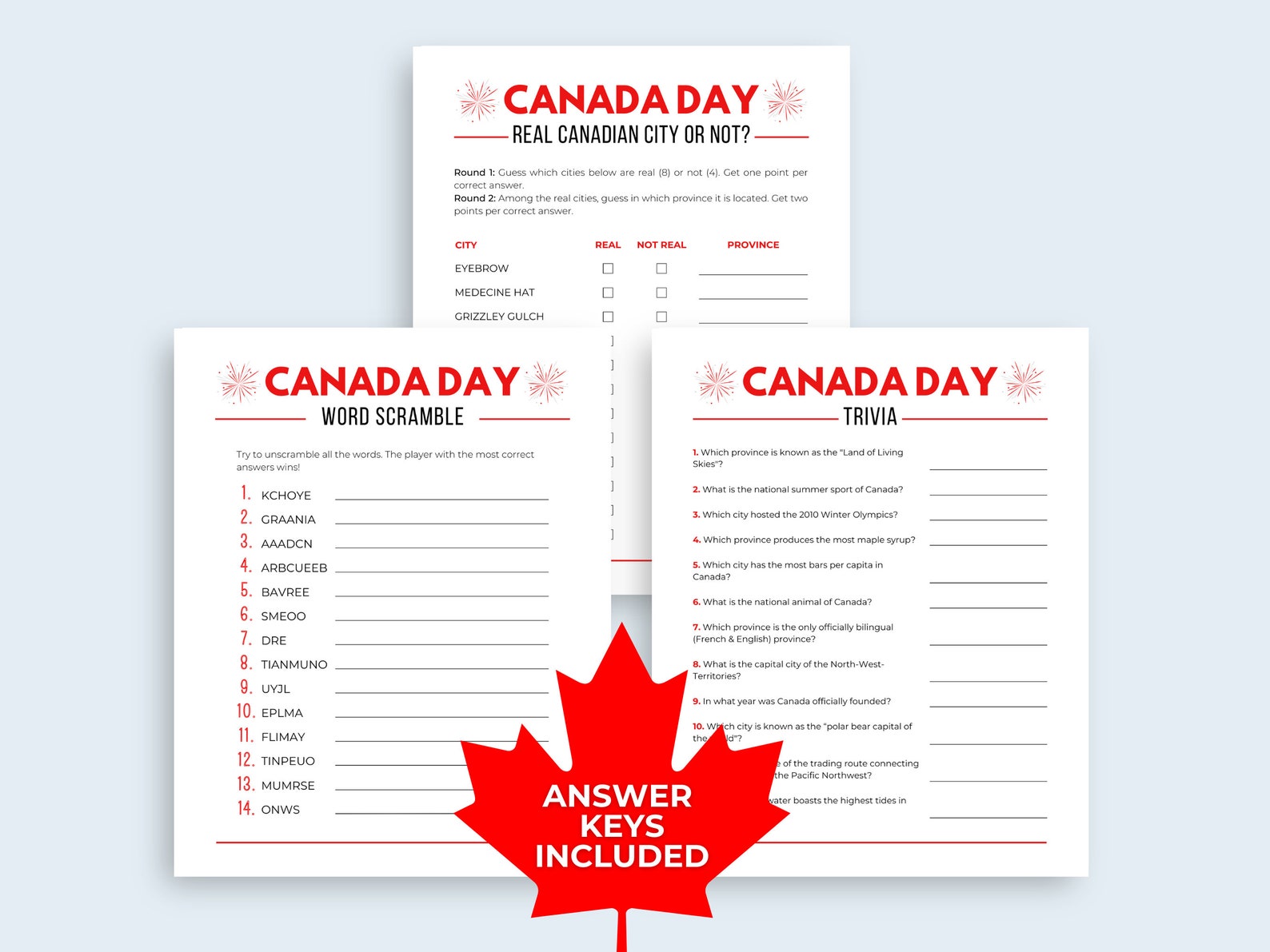 Canada Day Games, 8 Printable Canada Day Activities, Canada Day Game ...