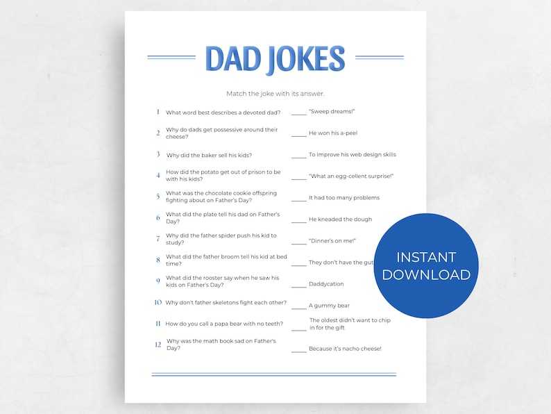Dad Jokes Game, Printable Dad Joke Riddles, Fun Dad Jokes Quiz ...